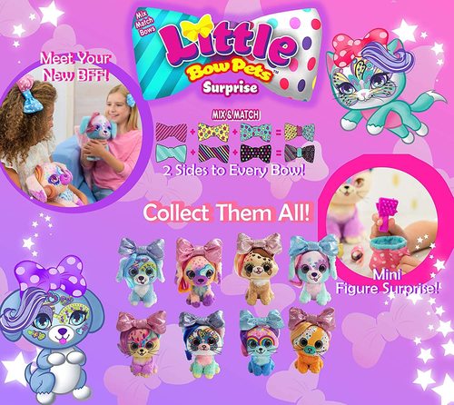 Little Bow Pets חיות ממולאות - בובת כלבלב גדולה רכה מקטיפה עם קשת הפתעה ...